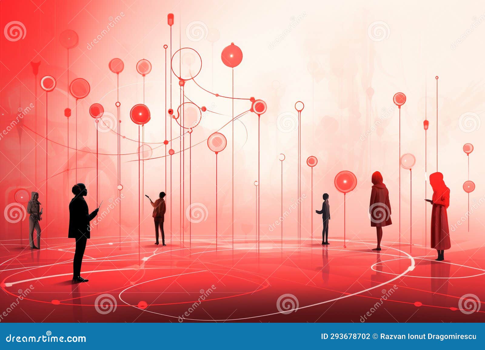 Humans Interconnected through the Web of Technology, Symbolizing the ...