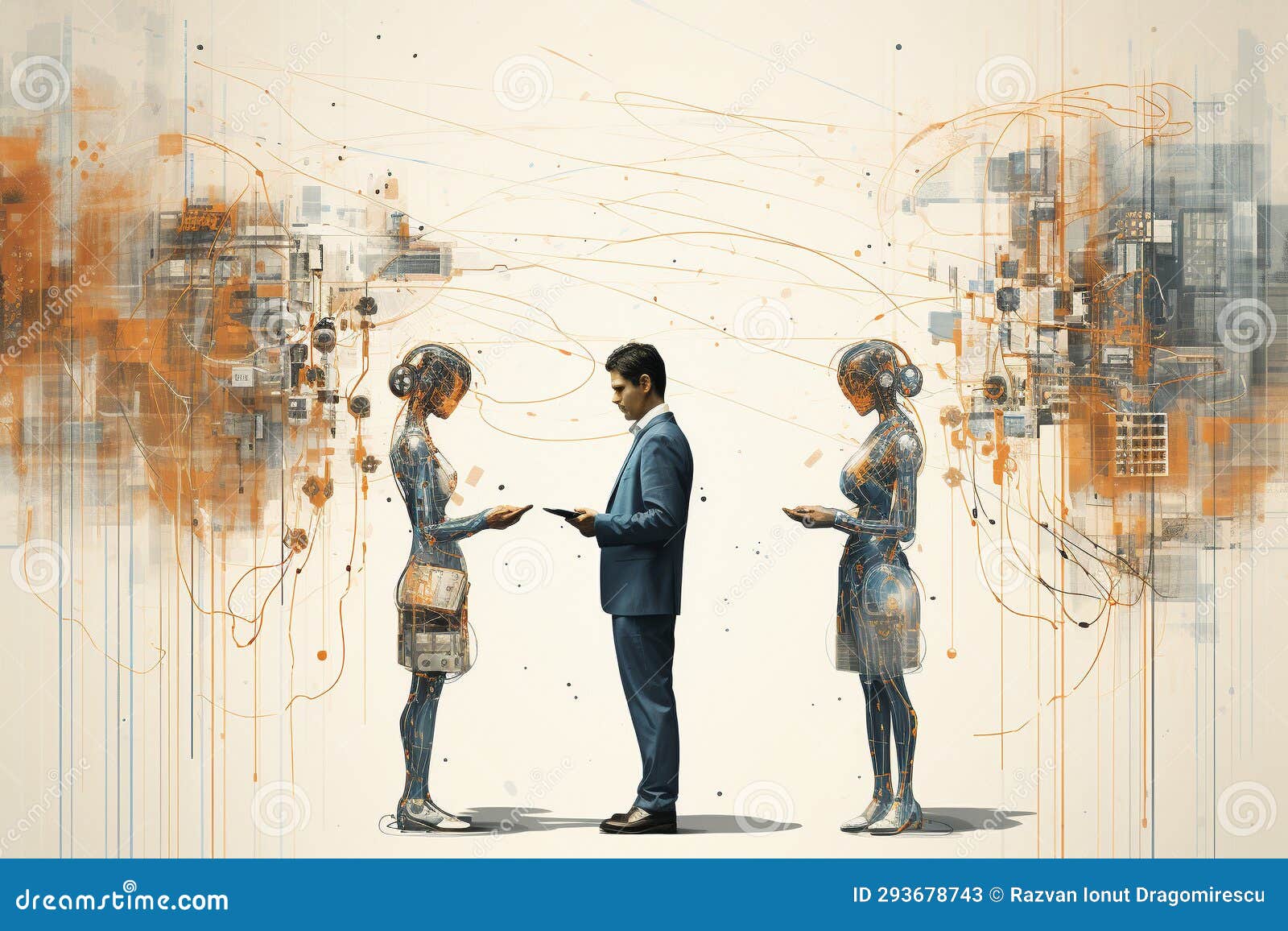 Humans Interconnected through the Web of Technology, Symbolizing the ...