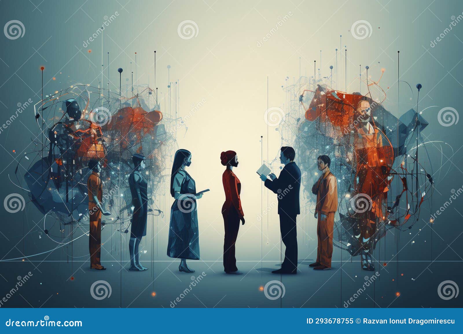 Humans Interconnected through the Web of Technology, Symbolizing the ...