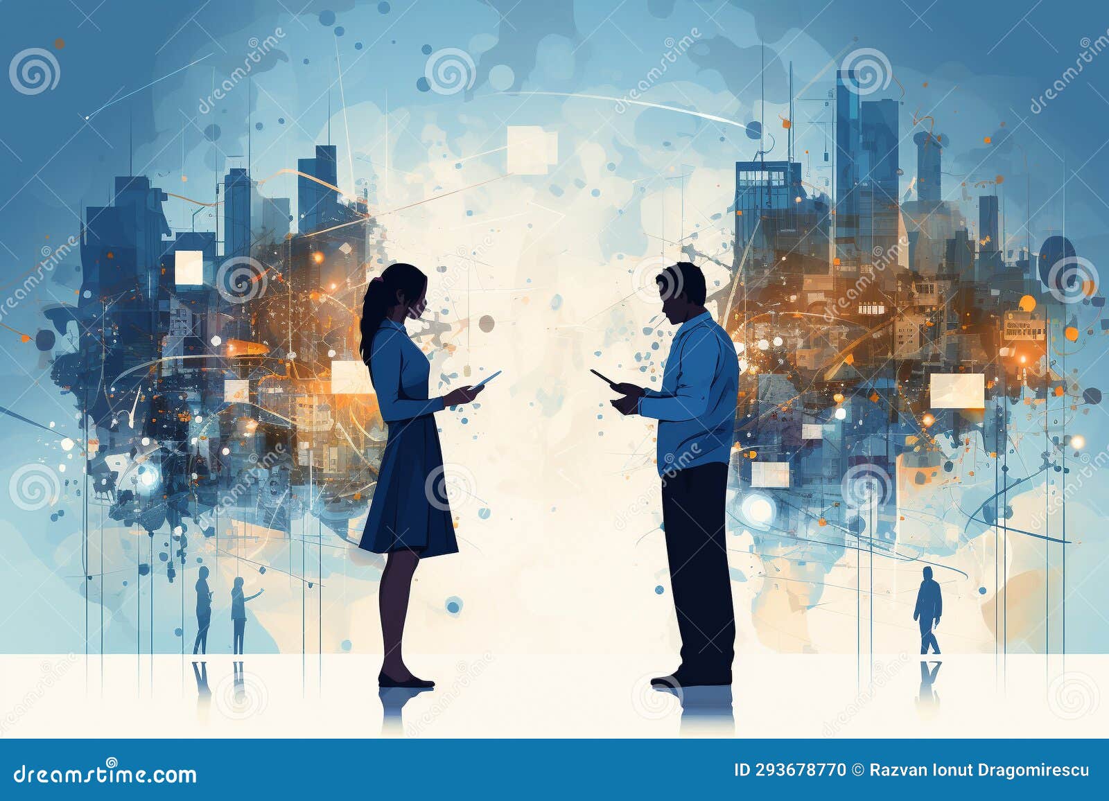 Humans Interconnected through the Web of Technology, Symbolizing the ...