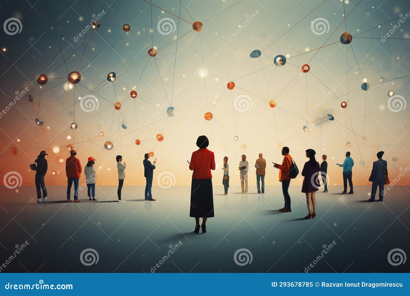 Humans Interconnected through the Web of Technology, Symbolizing the ...