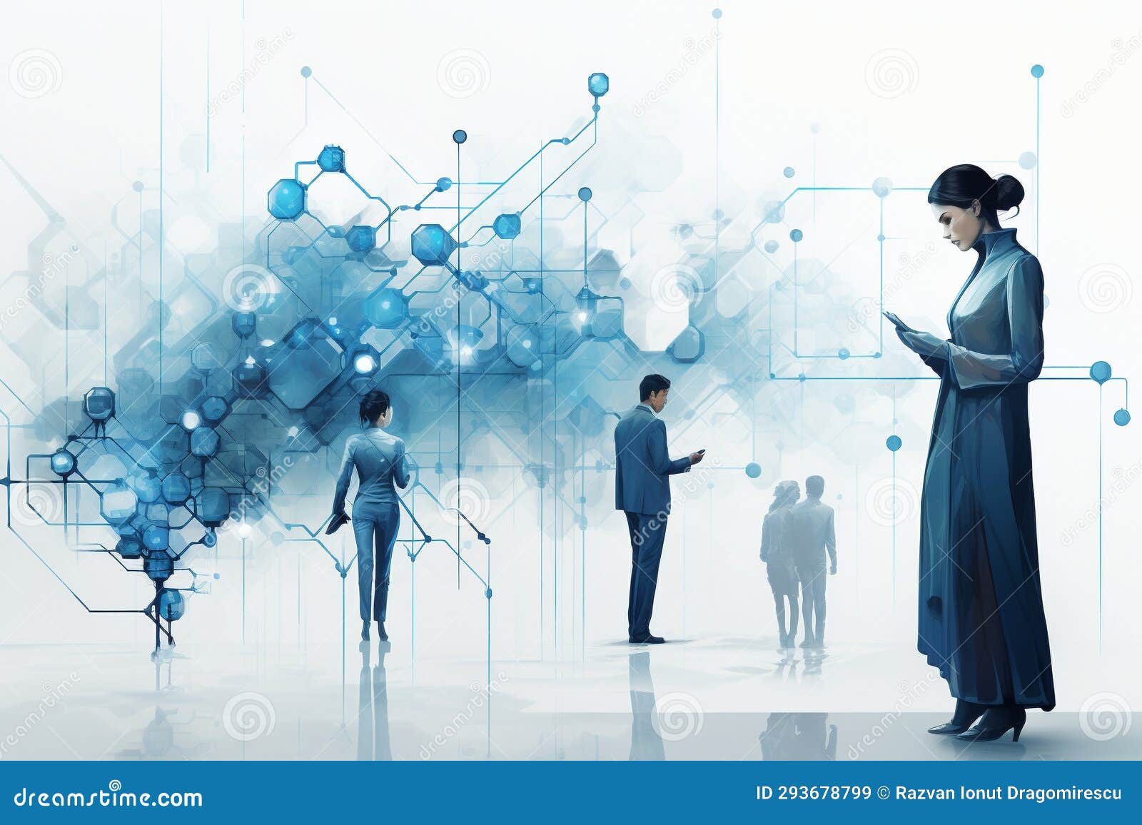 Humans Interconnected through the Web of Technology, Symbolizing the ...