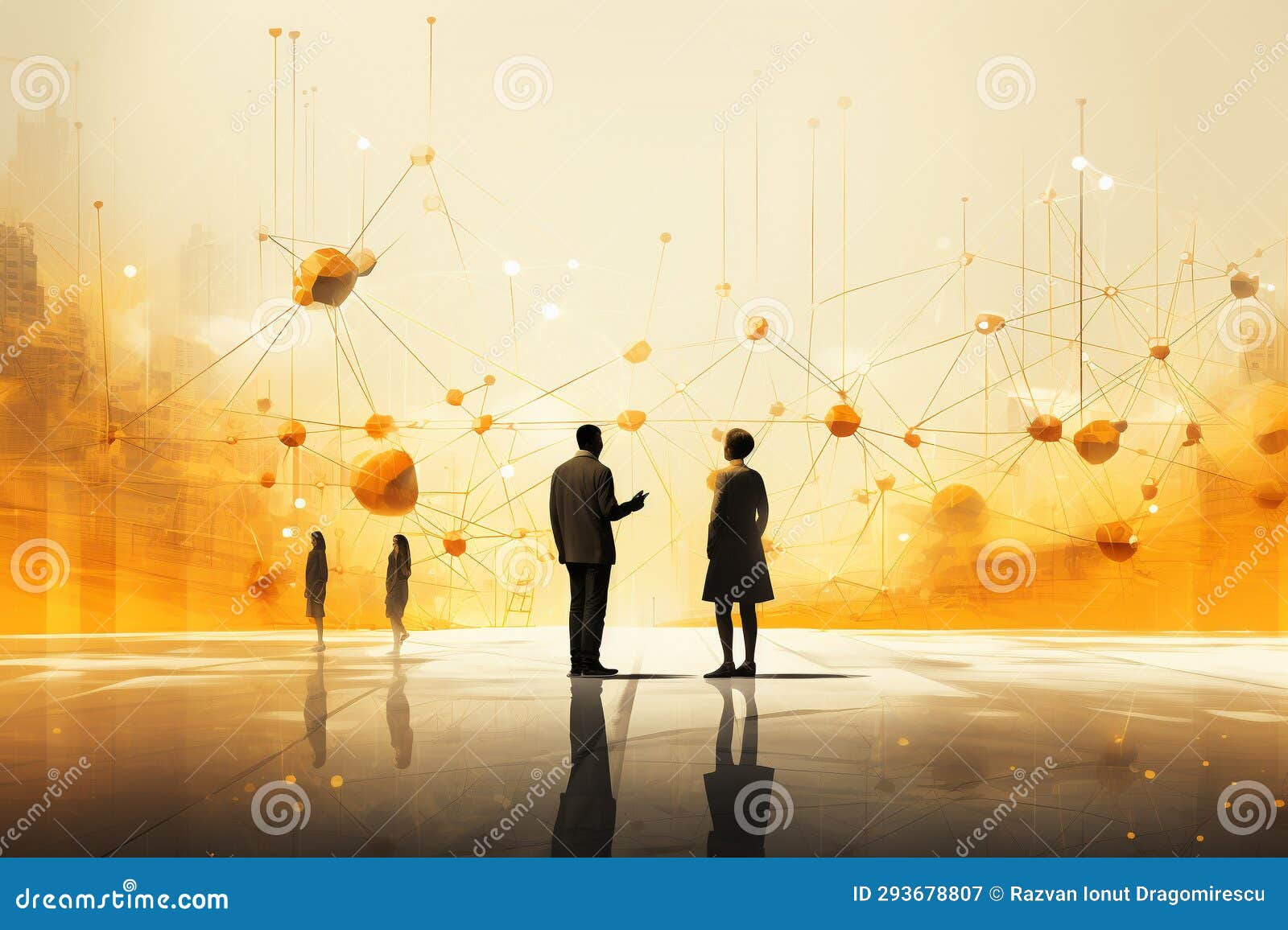 Humans Interconnected through the Web of Technology, Symbolizing the ...