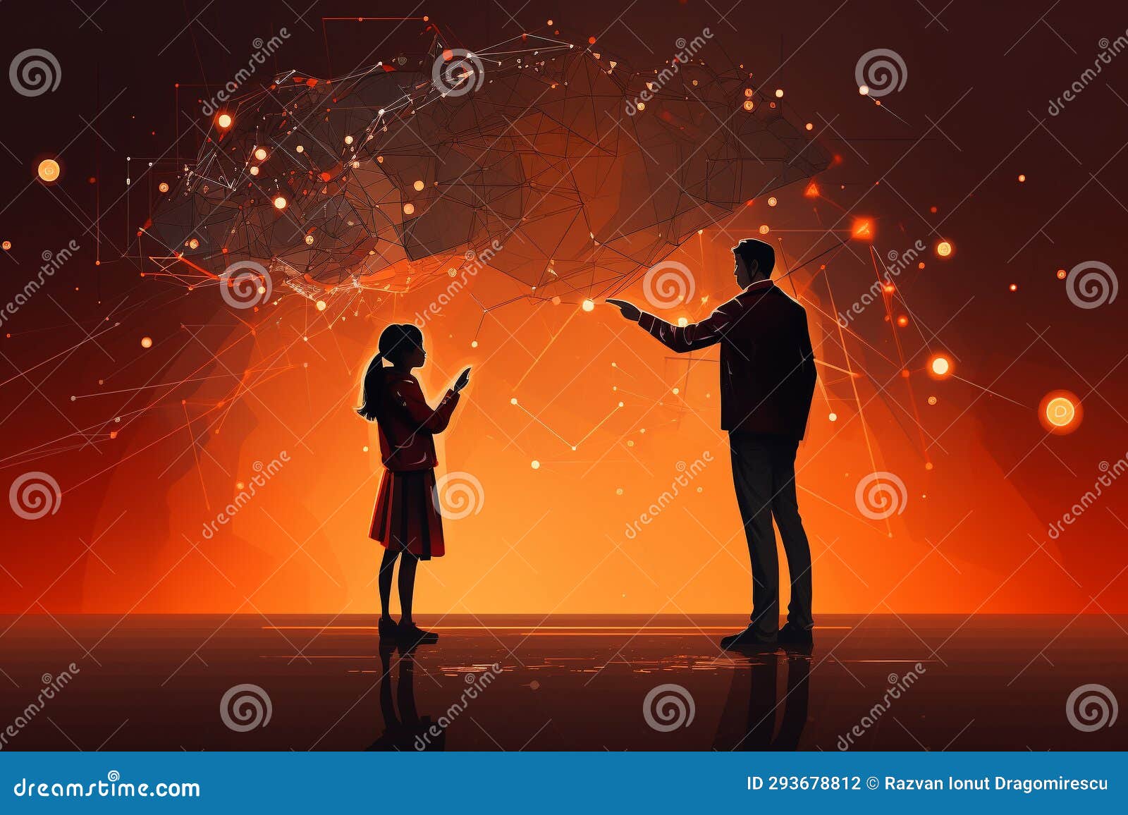 Humans Interconnected through the Web of Technology, Symbolizing the ...