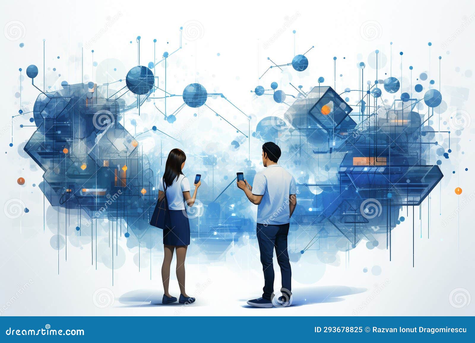 Humans Interconnected through the Web of Technology, Symbolizing the ...