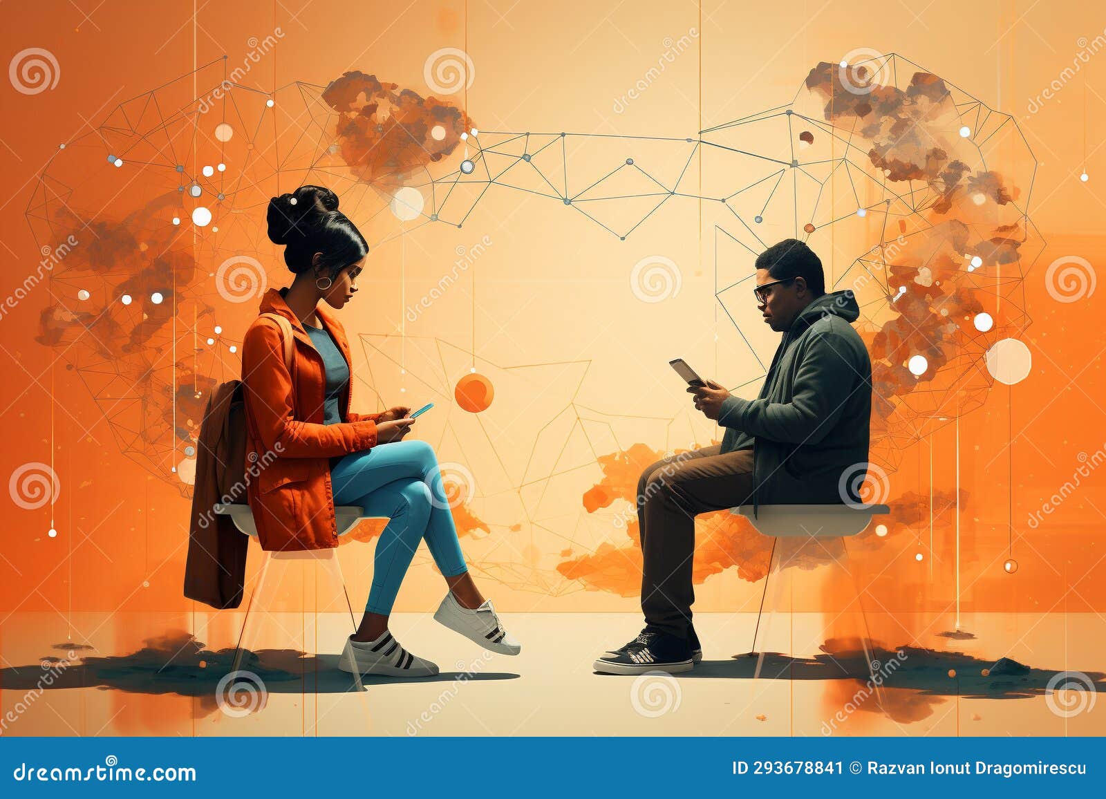 Humans Interconnected through the Web of Technology, Symbolizing the ...