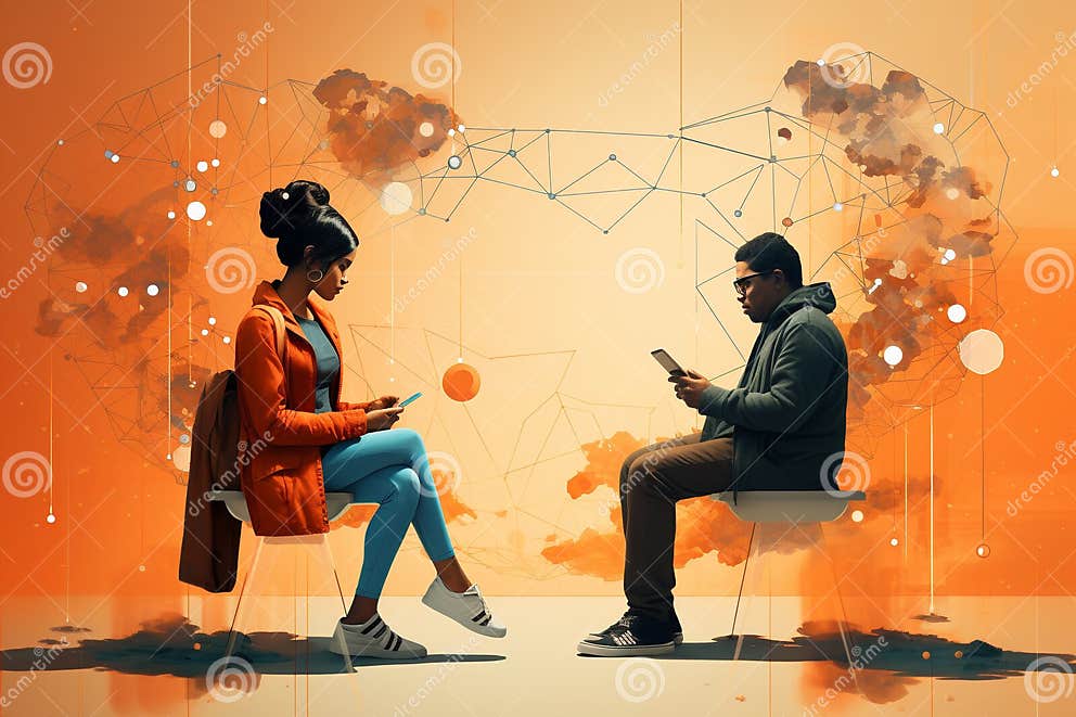 Humans Interconnected through the Web of Technology, Symbolizing the ...