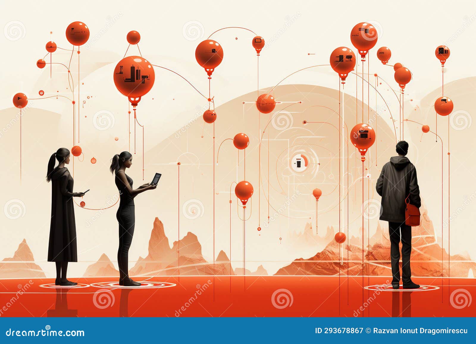 Humans Interconnected through the Web of Technology, Symbolizing the ...