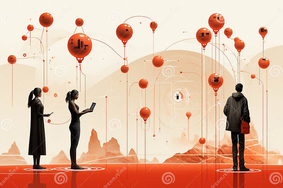 Humans Interconnected through the Web of Technology, Symbolizing the ...