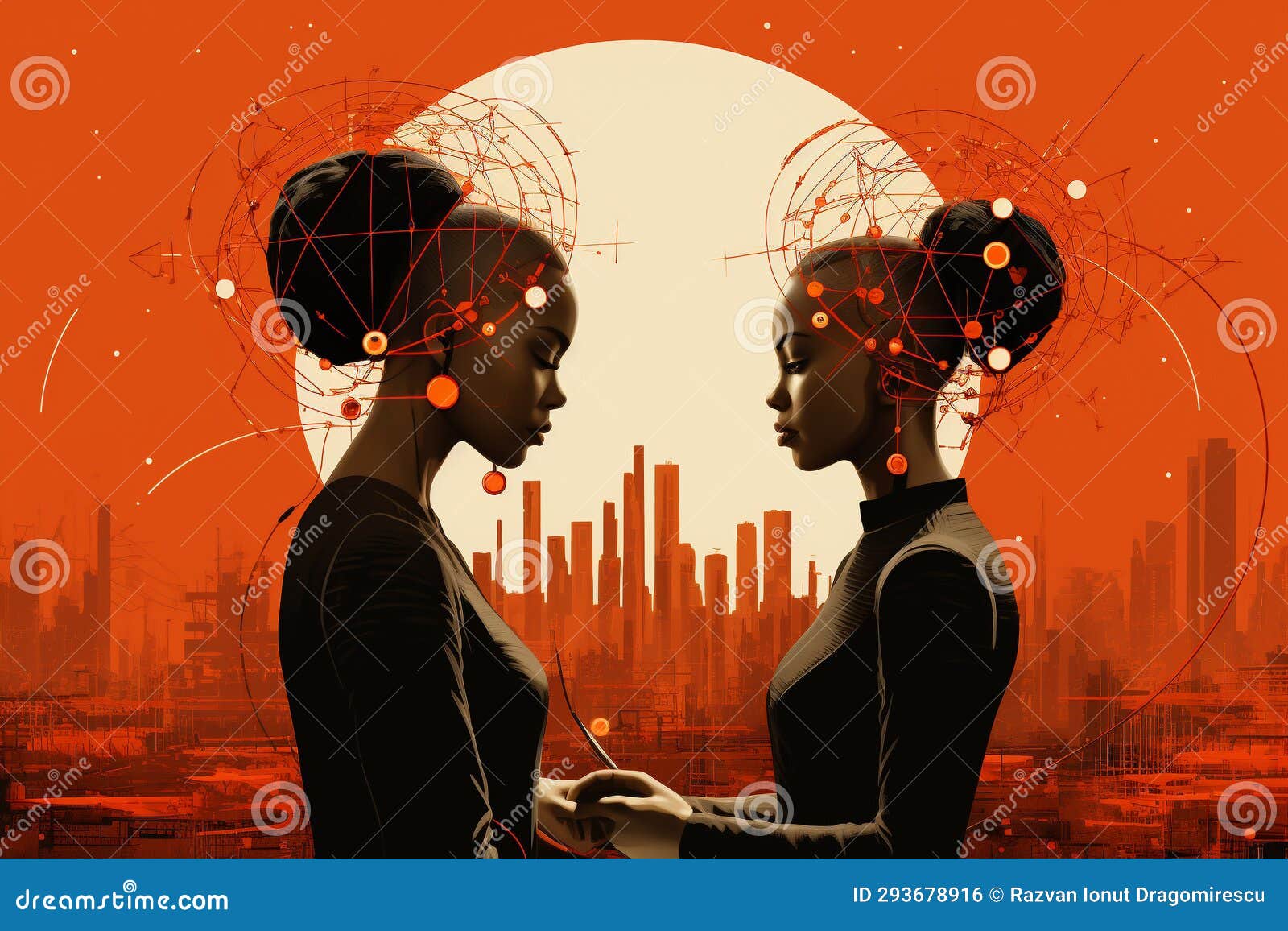 Humans Interconnected through the Web of Technology, Symbolizing the ...