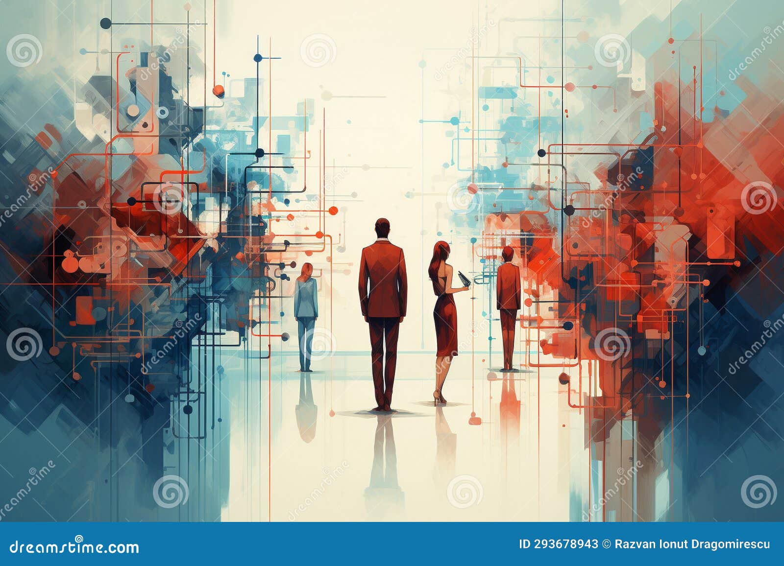 Humans Interconnected through the Web of Technology, Symbolizing the ...