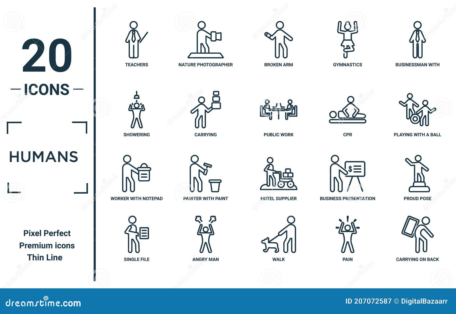 Humans Linear Icon Set. Includes Thin Line Teachers, Showering, Worker ... Humans Linear Icon Set. Includes Thin Line Teachers, Showering, Worker ...