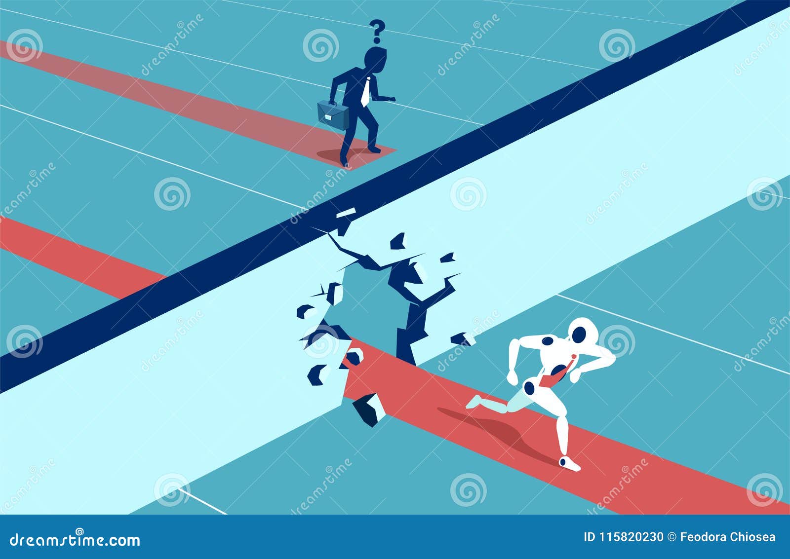 Humans Vs Robots. Business Competition. Flat Style Vector Stock ...