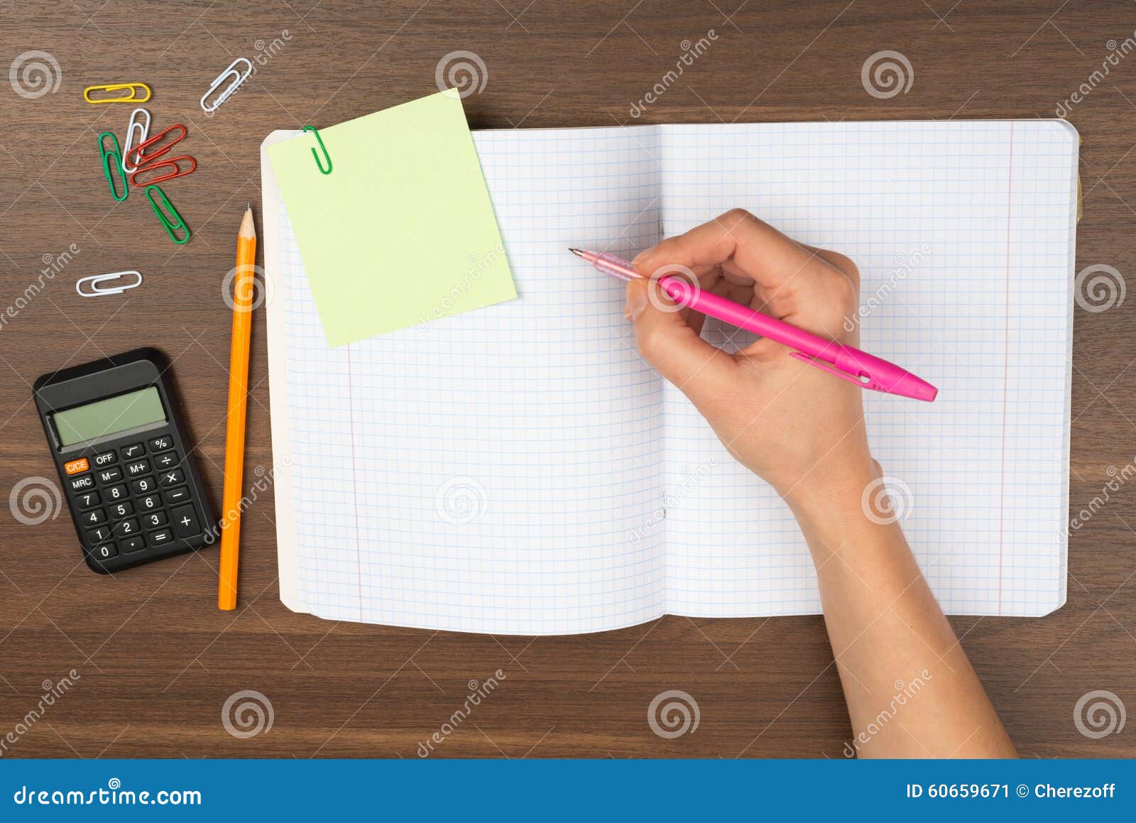 Humans Writing Hand on Table with Pencil Stock Image - Image of sticker ...