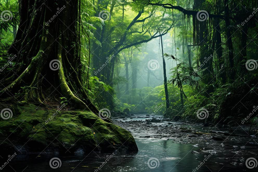 Humid Rain Forest Tropical. Generate Ai Stock Photo - Image of foliage ...