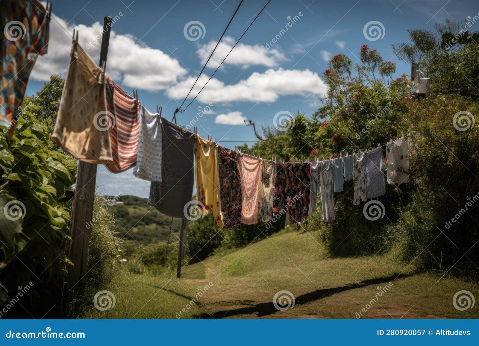 Humid Summer Day, with Loads of Laundry Drying on the Line Stock ...