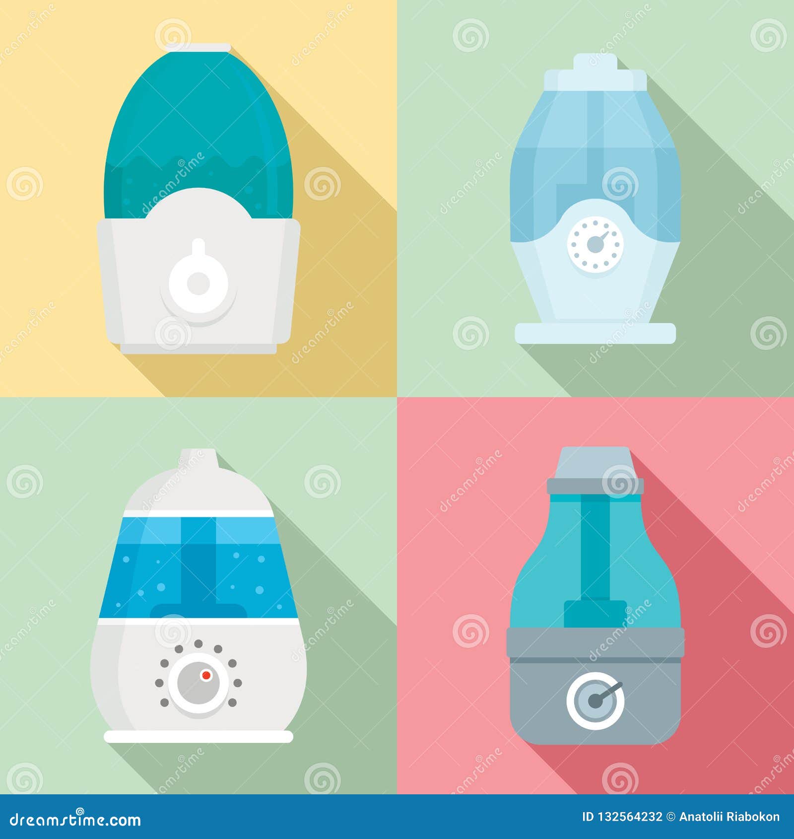 Humidifier Icon Set, Flat Style Stock Vector - Illustration of diffuser ...
