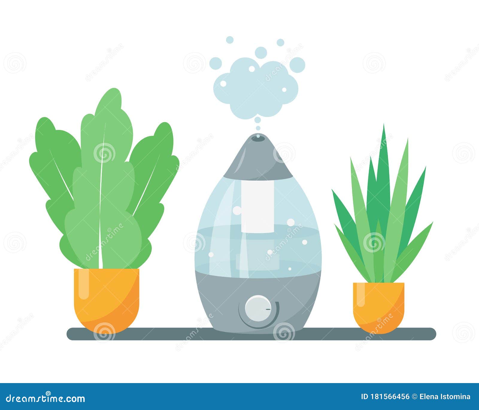 Humidifier and Plants Vector Illustration. Stock Vector - Illustration ...