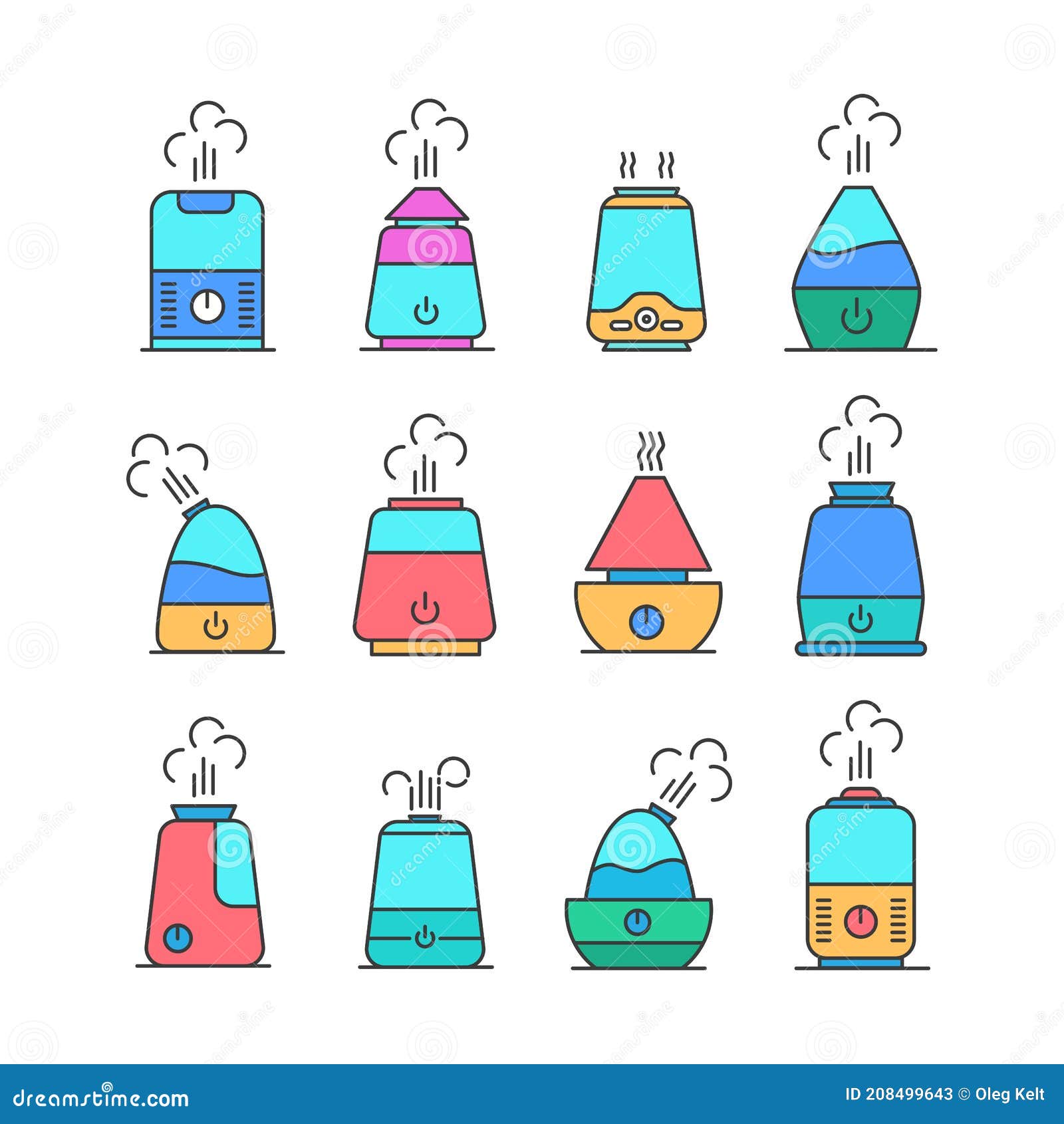 Humidifier Set of Colored Icons. Contour Humidifier Vector Illustration ...