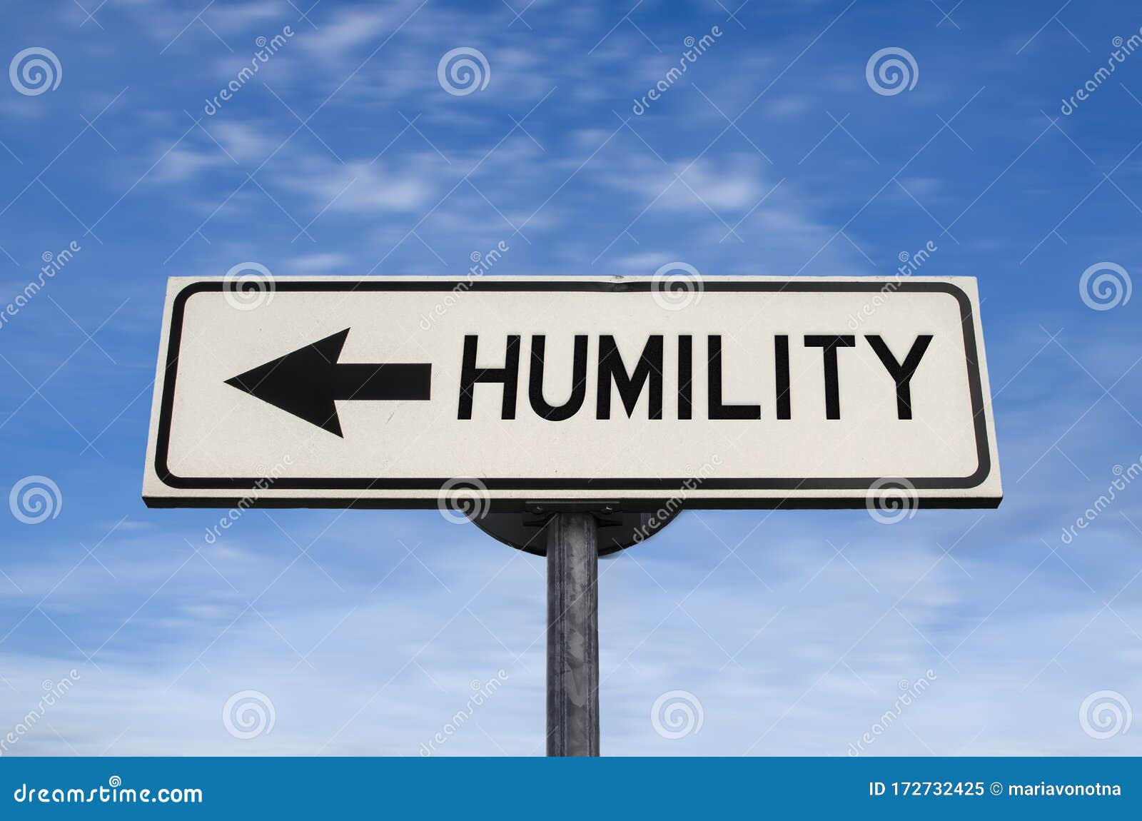 Humility White Road Sign with Arrow, Arrow on Blue Sky Background Stock ...