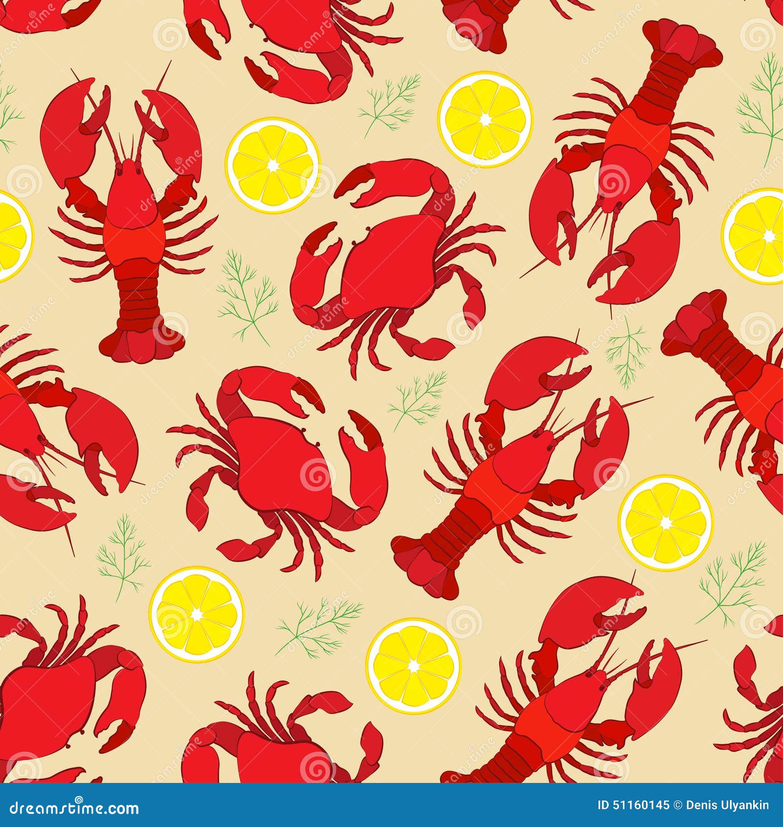 Hummer Und Krabbe Mit Zitrone Und Dill Stock Abbildung - Illustration ...