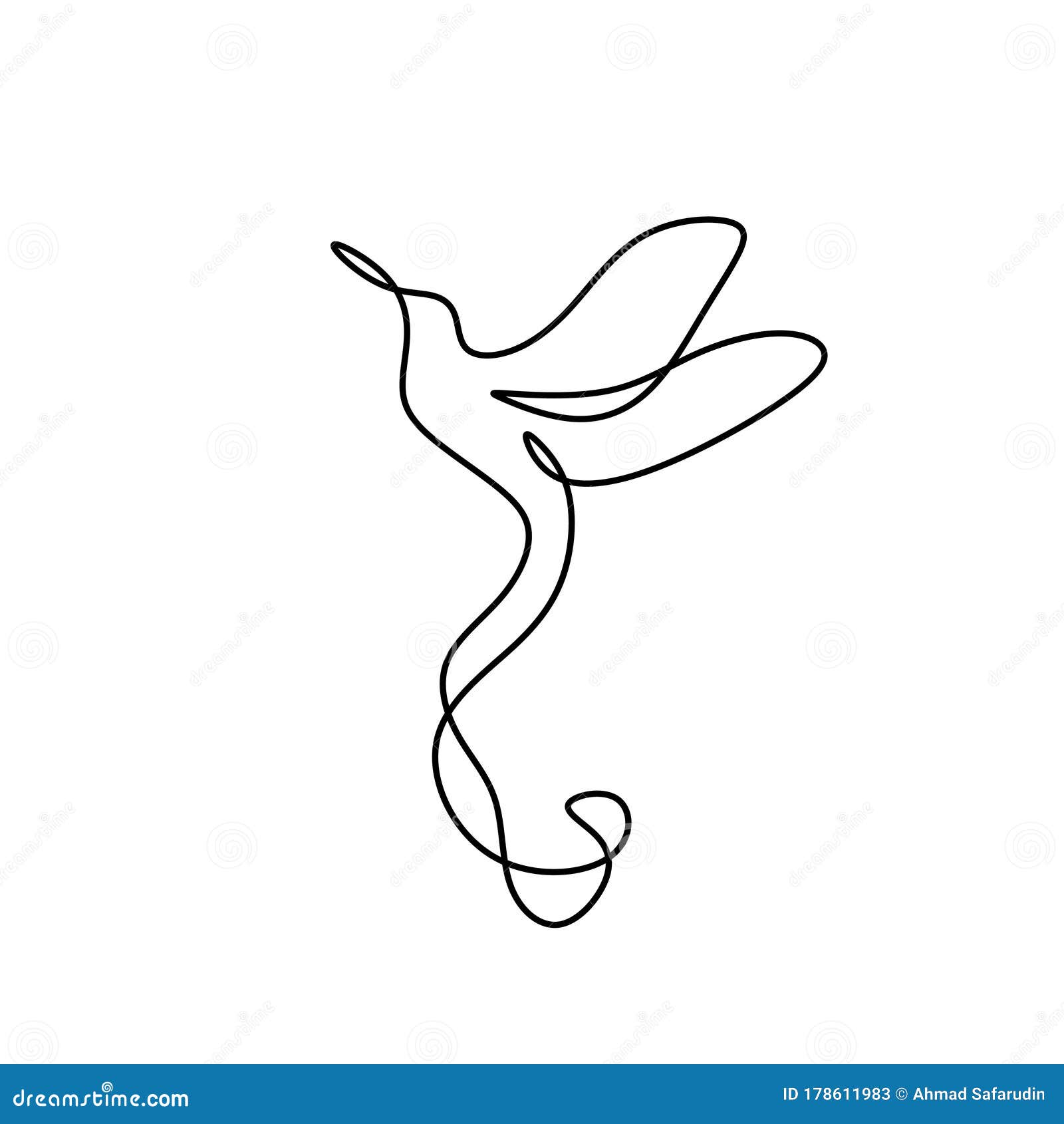 Humming Bird One Line Drawing Vector Illustration Minimalism Style