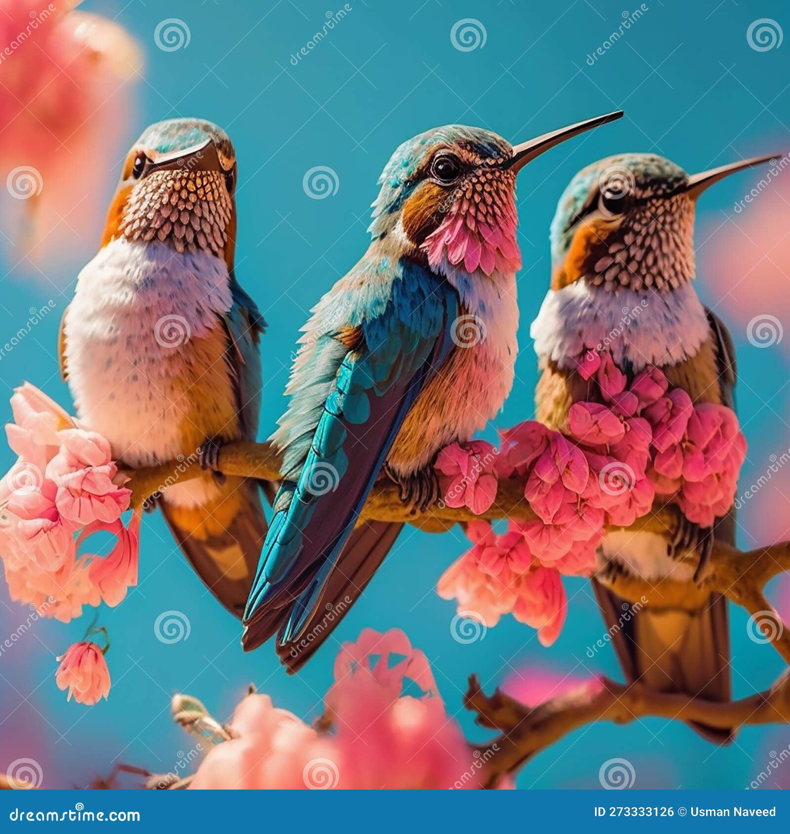 The Humming Birds Flying and Eating on Stems of Tree with Sky in ...