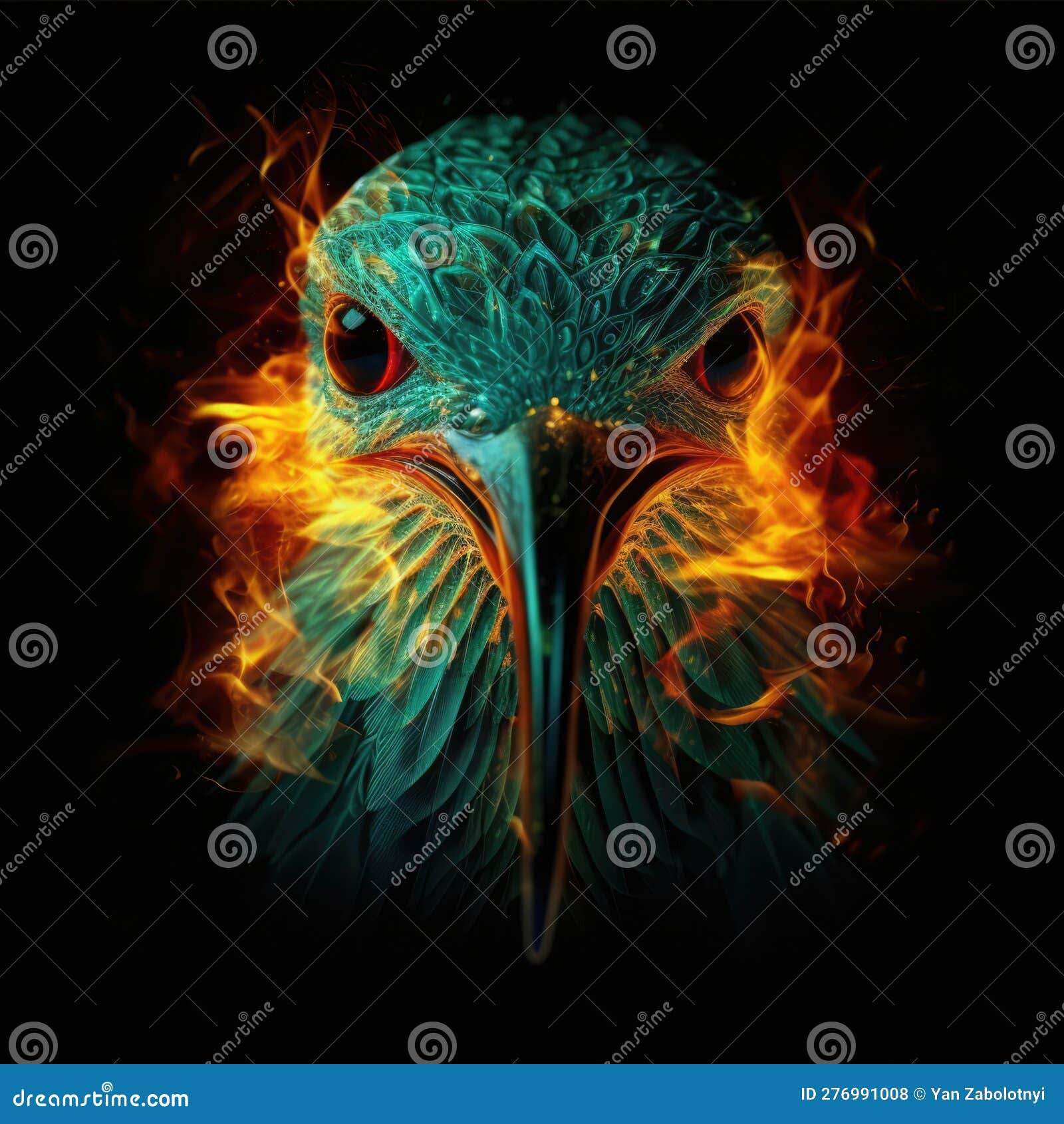 Hummingbird Bird Face Shape in Fire on Black Background. Generative AI ...