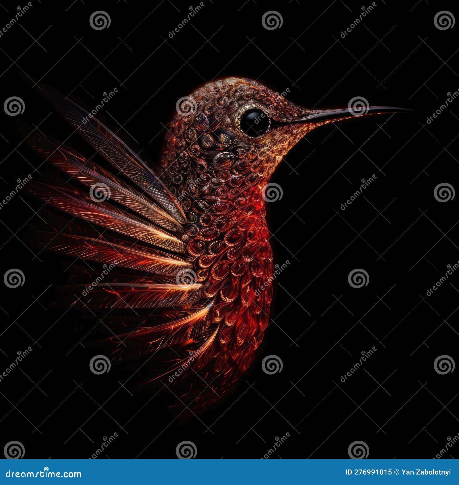 Hummingbird Bird Face Shape in Red Fire on Black Background. Generative ...