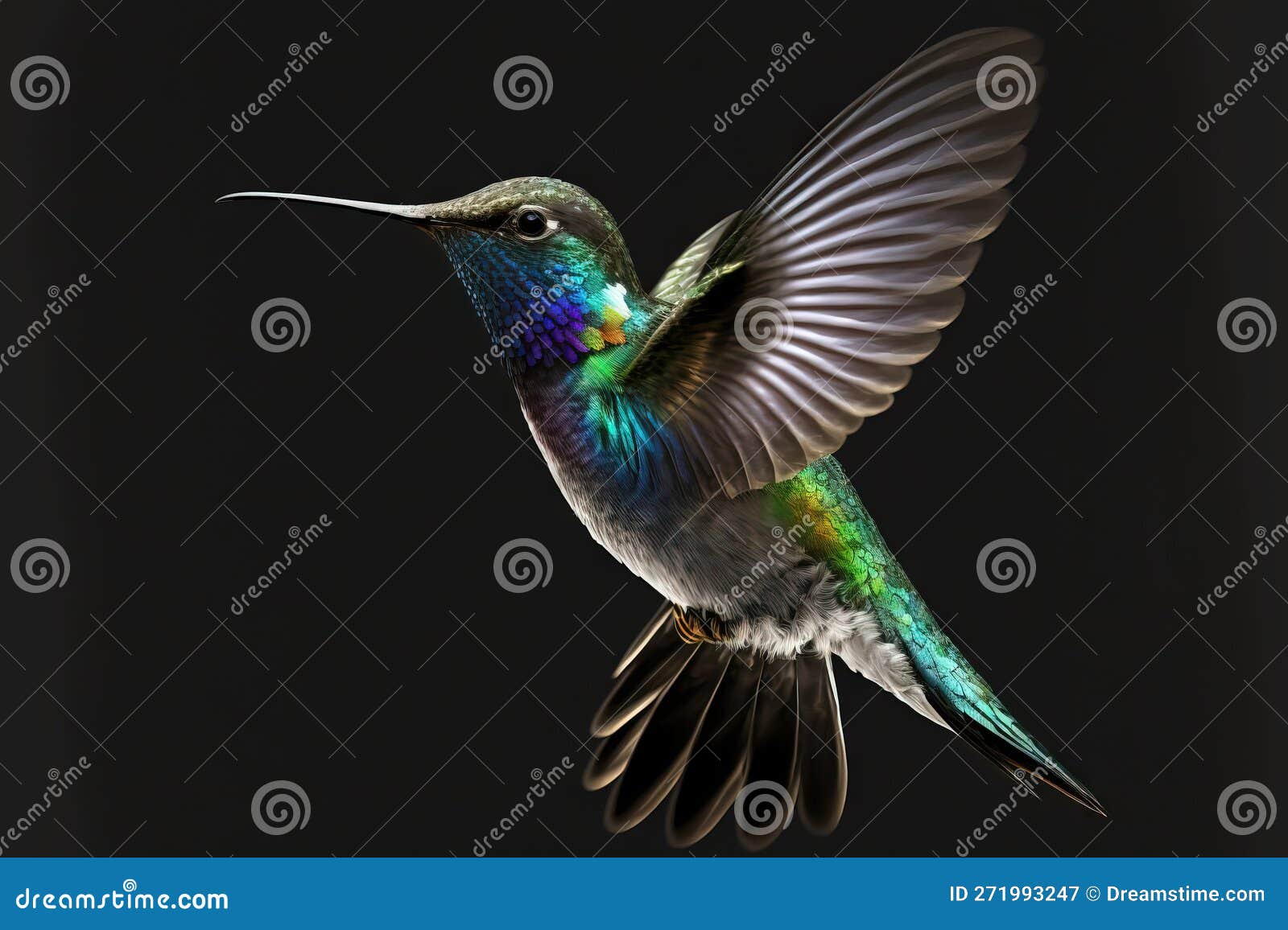 Hummingbird with a Black Neck Floating in the Air Stock Illustration ...