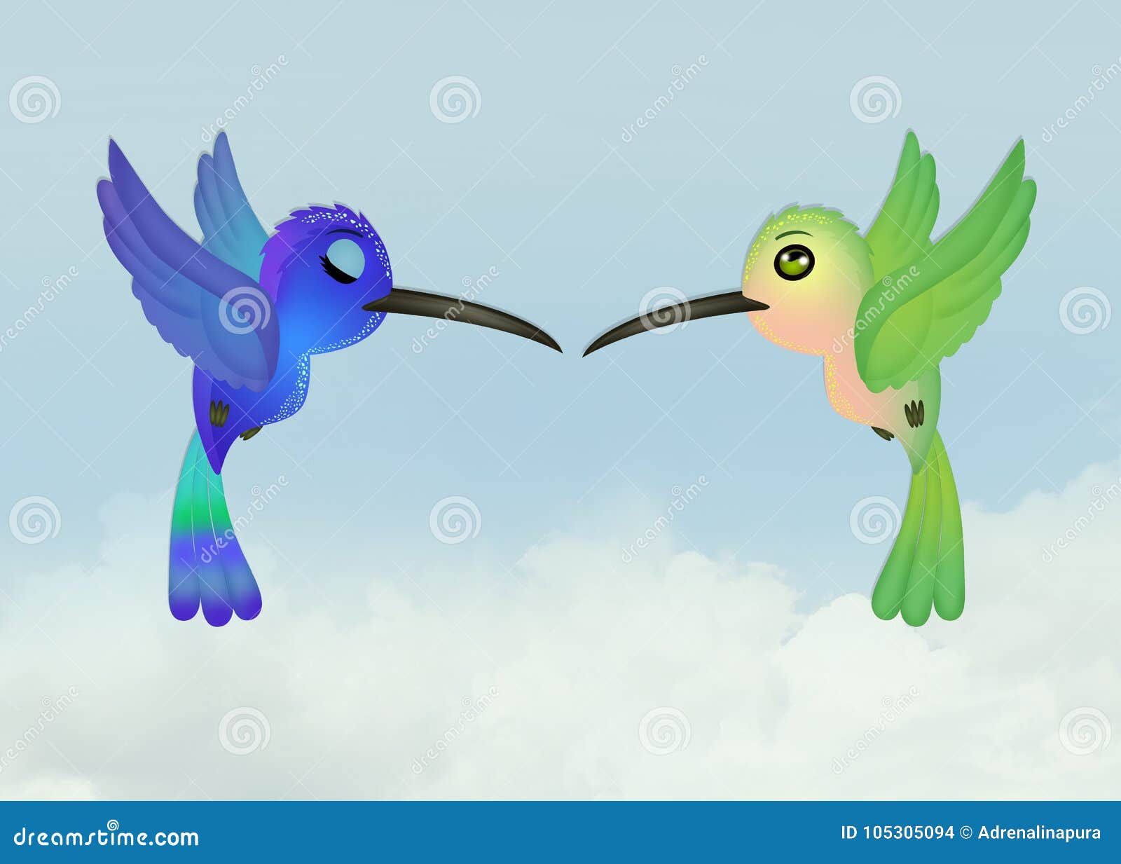 Hummingbird Couple in the Sky Stock Illustration - Illustration of cute ...