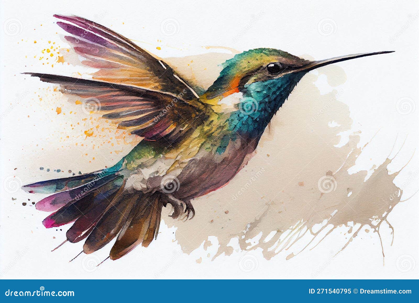 Hummingbird Drawing with Bit of Watercolour Stock Illustration ...
