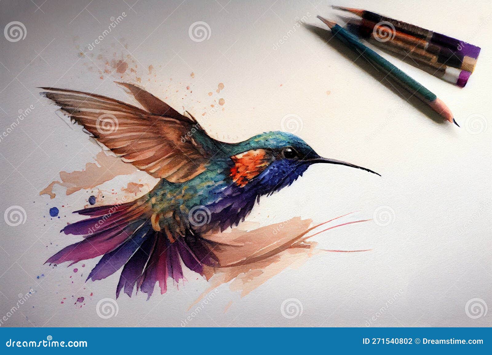 Hummingbird Drawing with Bit of Watercolour Stock Illustration ...