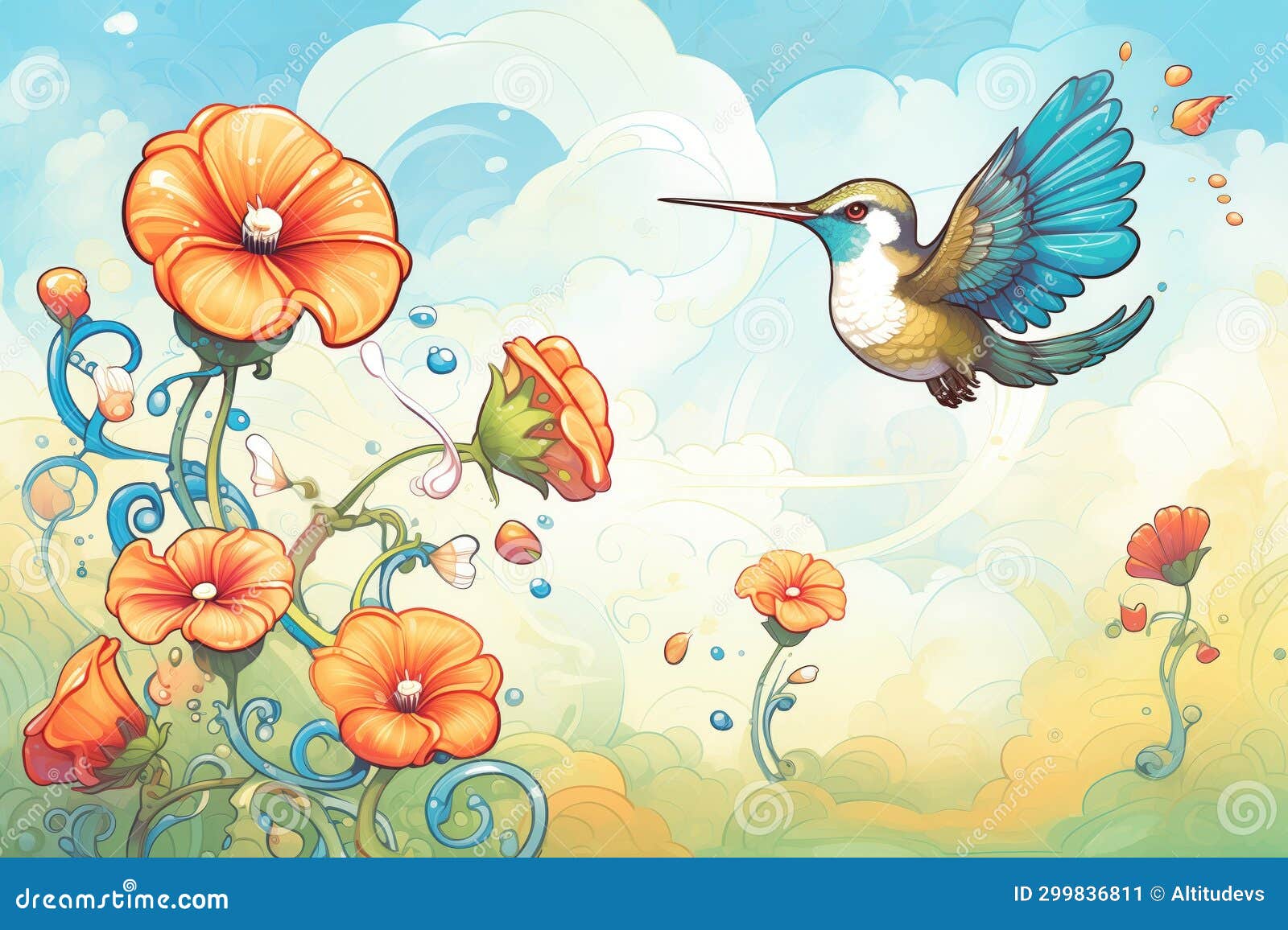 A Hummingbird Drinking Nectar from a Blossom Stock Image - Image of ...