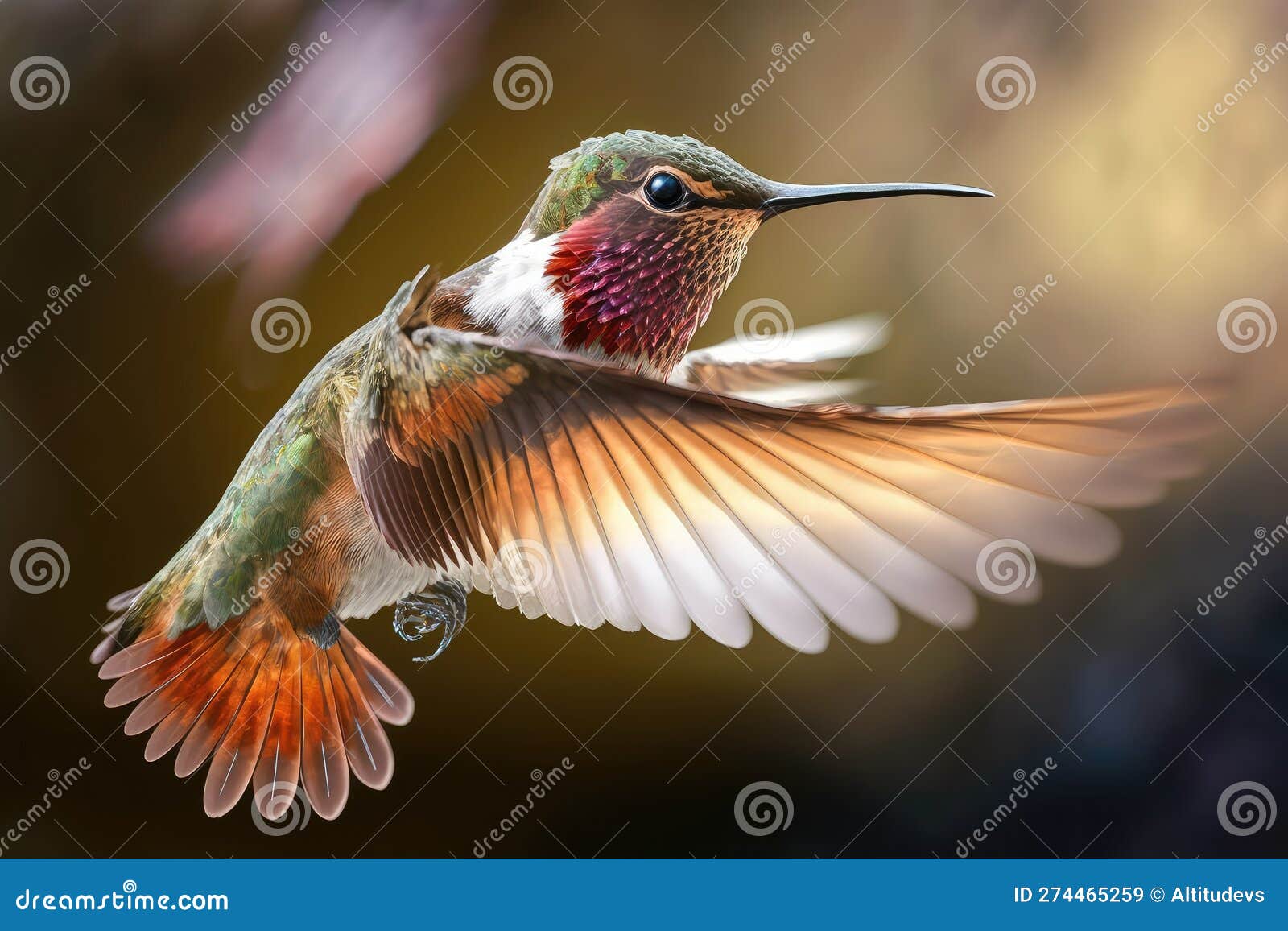 Hummingbird Flapping Its Wings in Mid-flight Stock Illustration ...
