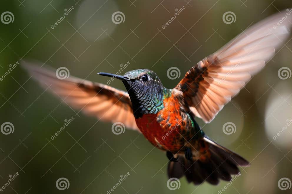 Hummingbird in Flight, Its Tiny Wings Beating Furiously Stock ...
