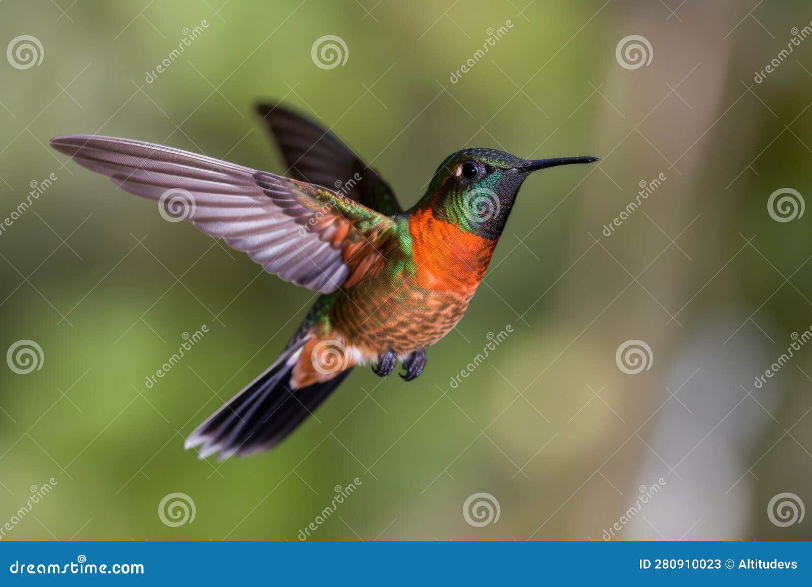 Hummingbird in Flight, Its Wings Beating Furiously Stock Image - Image ...