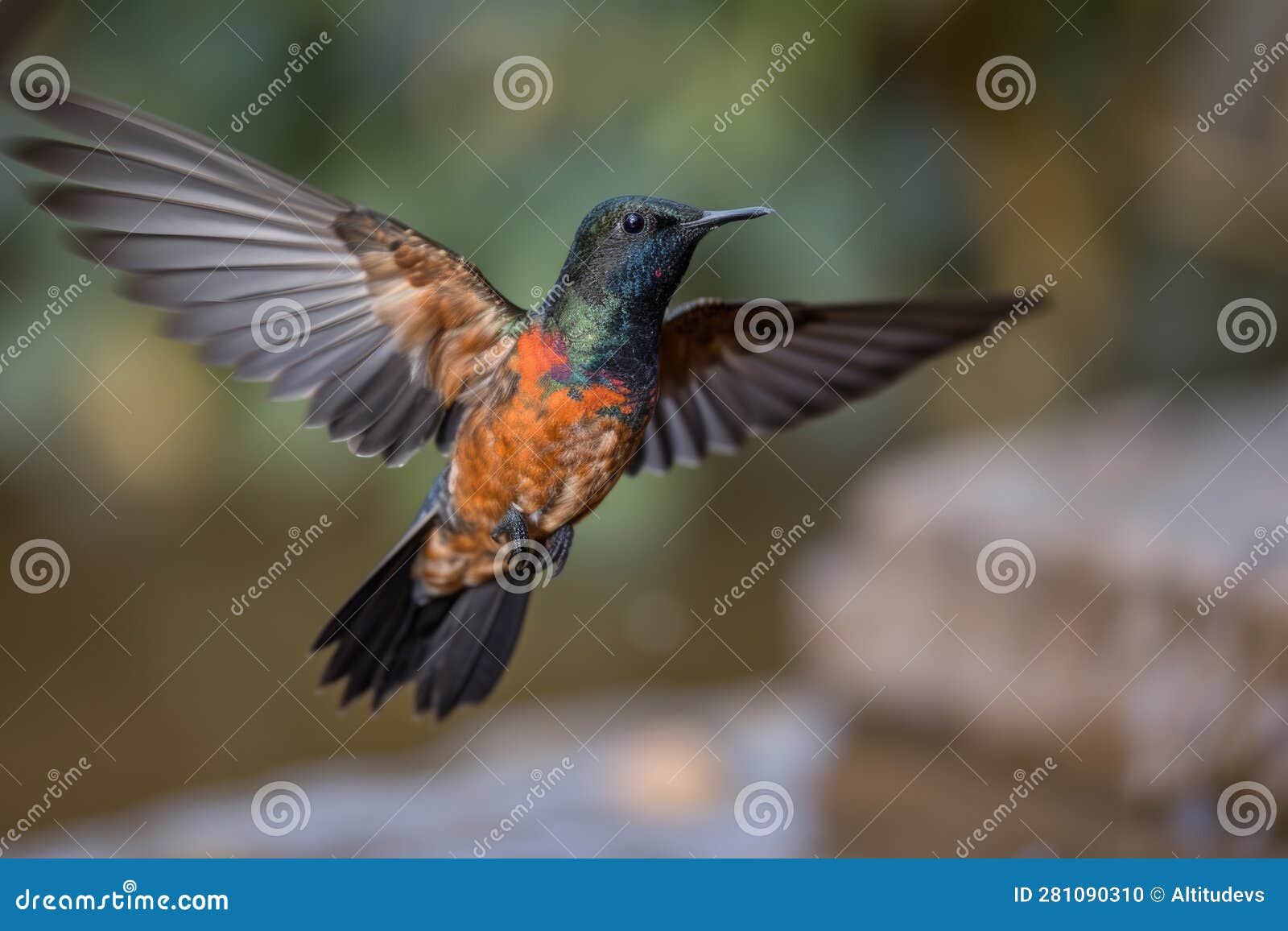 Hummingbird Fluttering through the Air, Practicing Its Flying Skills ...