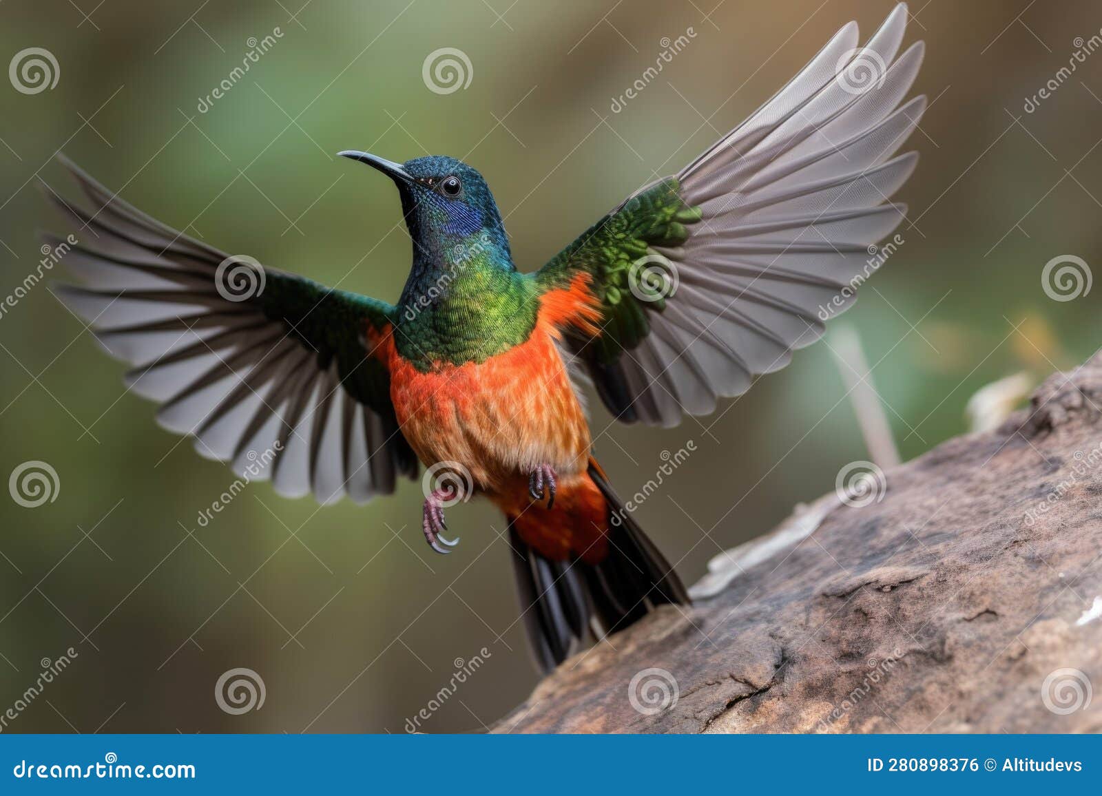 Hummingbird Fluttering Its Wings in the Wind, Gaining Strength for ...