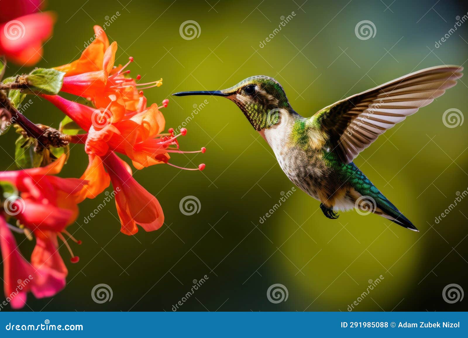 A Hummingbird Flying Over a Flower Stock Illustration - Illustration of ...