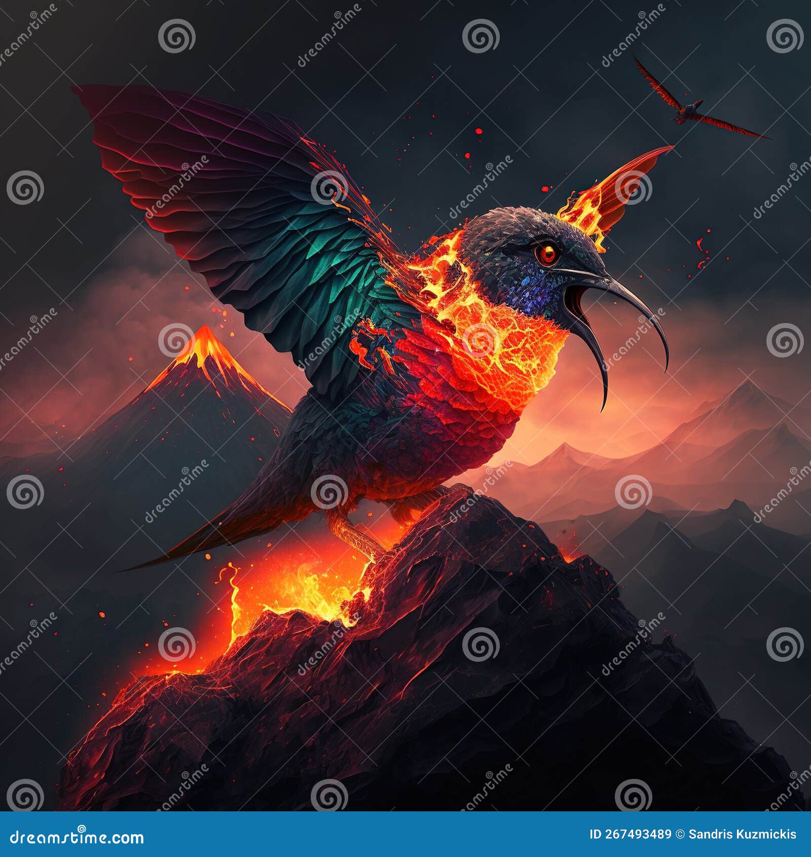 Hummingbird Flying Over Volcano. Generative AI Stock Illustration ...