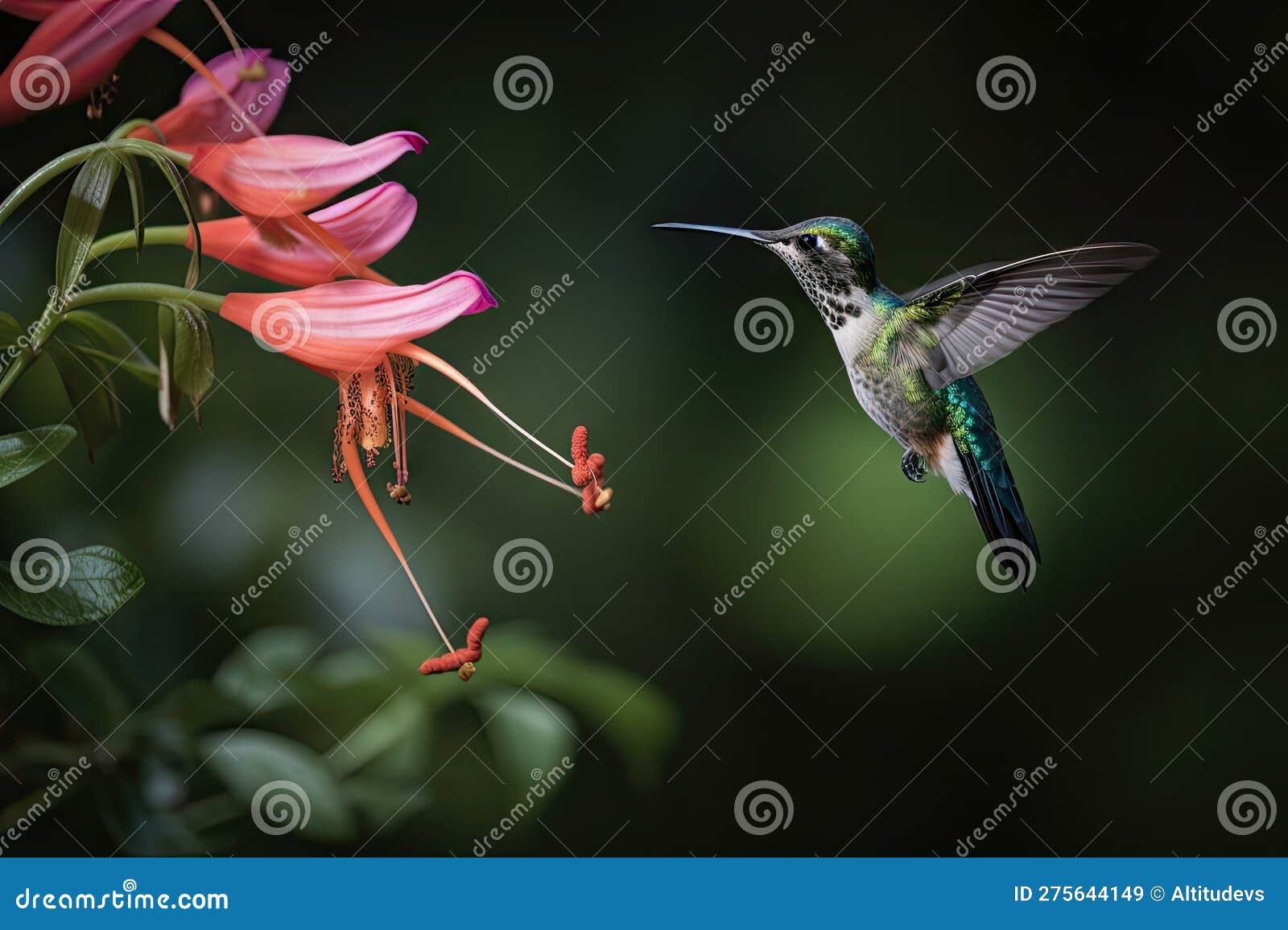 Hummingbird Hovering Over Forest Flower Stock Illustration ...