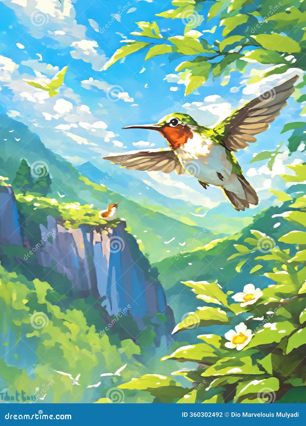 Hummingbird in Mountain Valley Stock Illustration - Illustration of ...