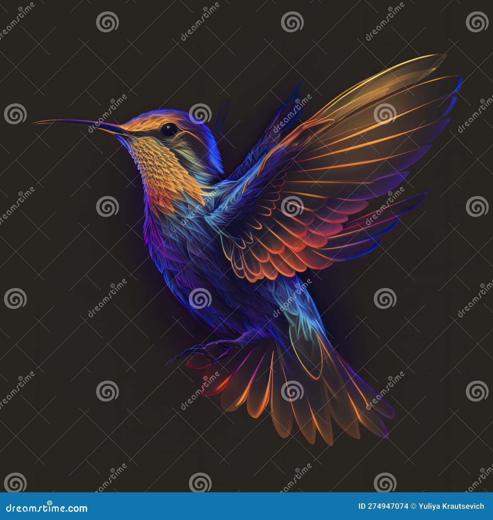 Hummingbird in Neon Colors. Generative AI Stock Illustration ...