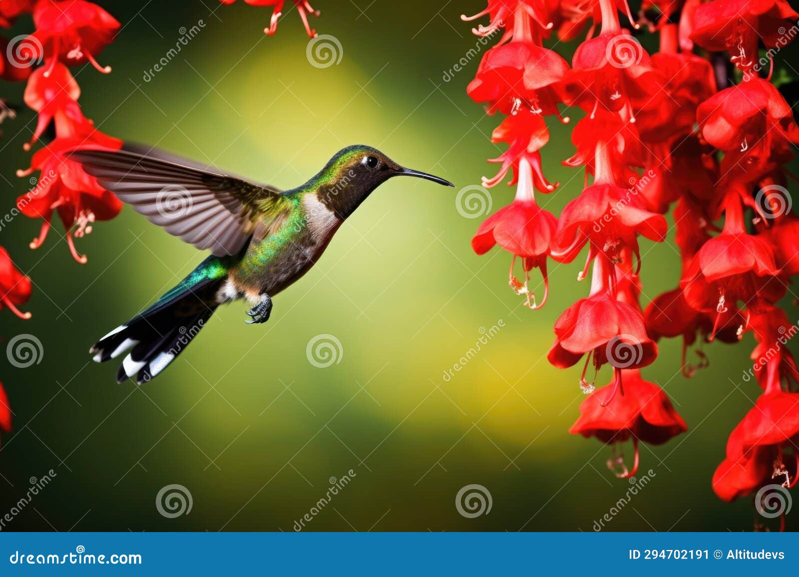 A Hummingbird Sipping Nectar from Tropical Flowers Stock Image - Image ...