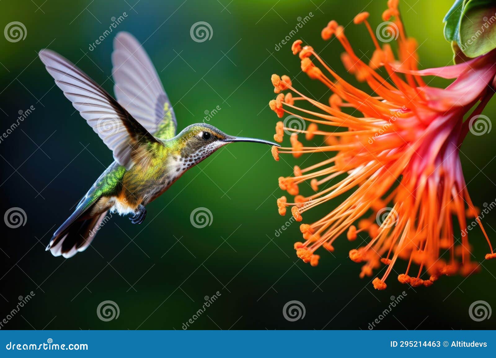 A Hummingbird Sipping Nectar from Tropical Flowers Stock Image - Image ...