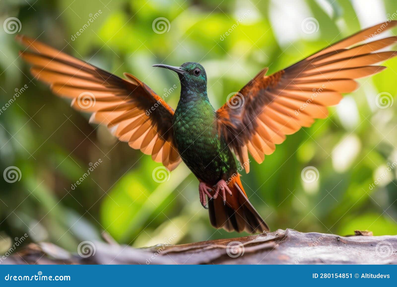 Hummingbird Taking Off, Spreading Its Wings and Flapping Its Tiny Wings ...