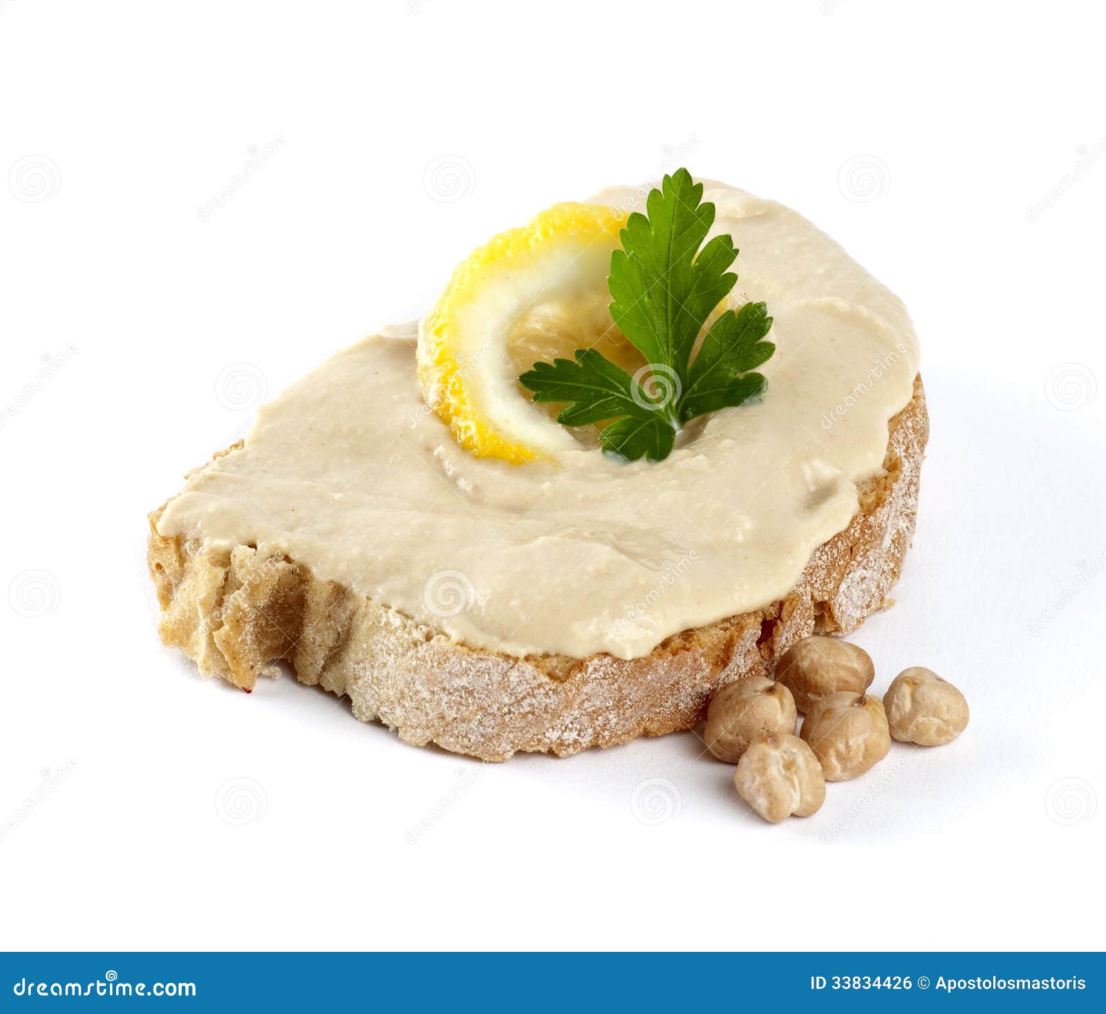 Hummus on bread stock photo. Image of cuisine, bread - 33834426