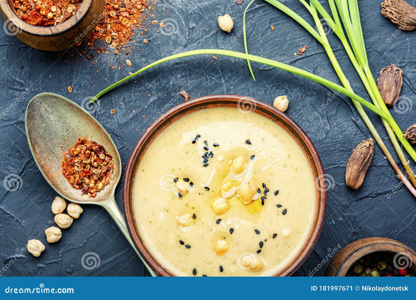 Hummus, chickpea puree stock image. Image of creamy - 181997671