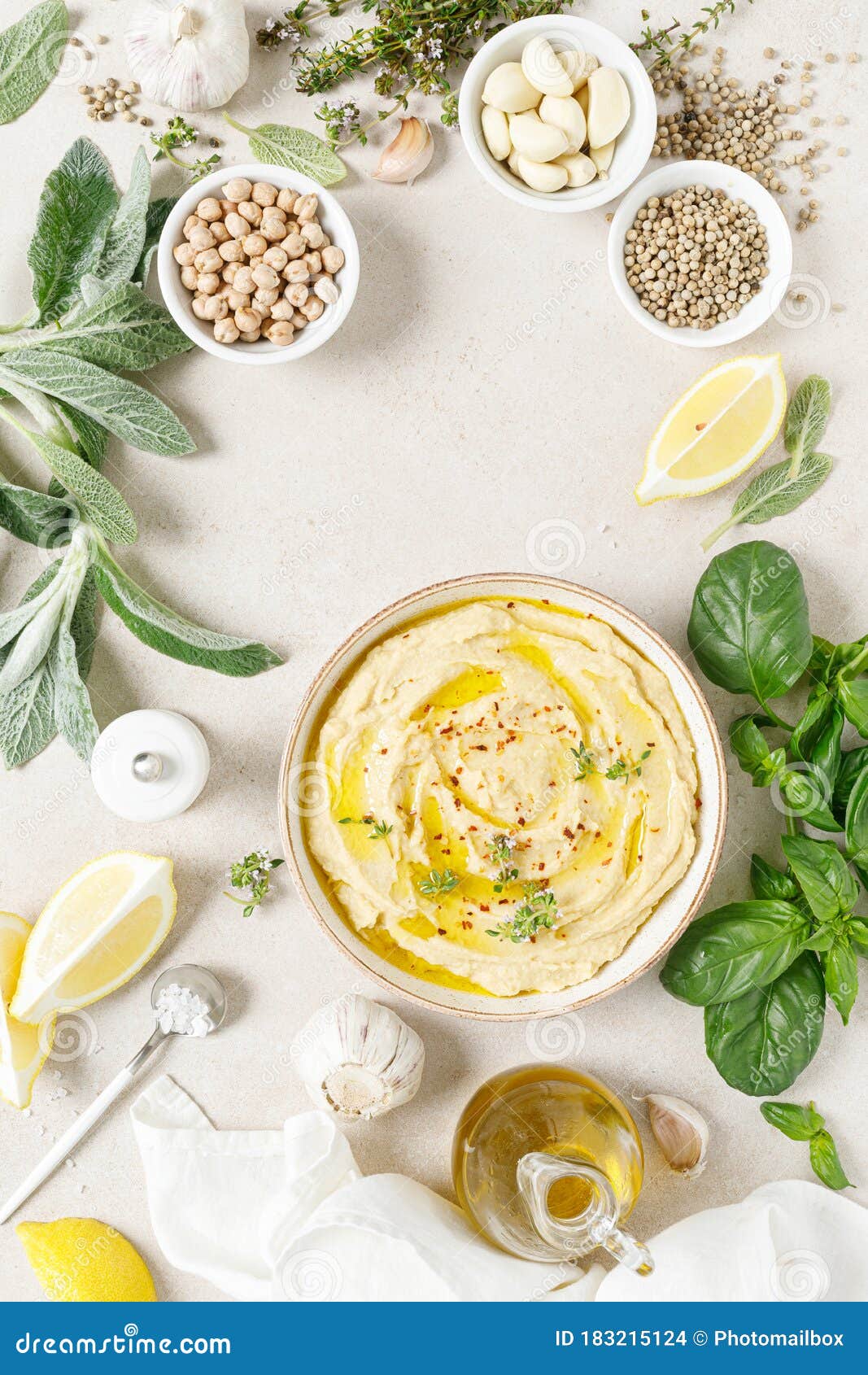 Hummus, Mashed Chickpeas with Lemon, Spices and Herbs Stock Photo ...